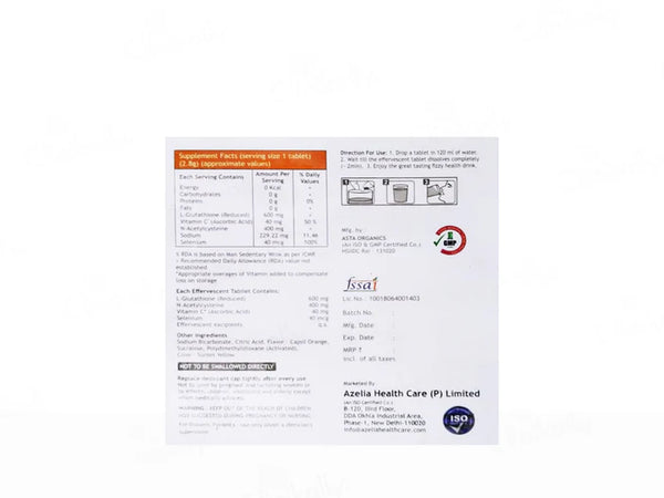 Azelia I-Glo Glutathione Vitamin C Effervescent Tablet - Orange Flavou